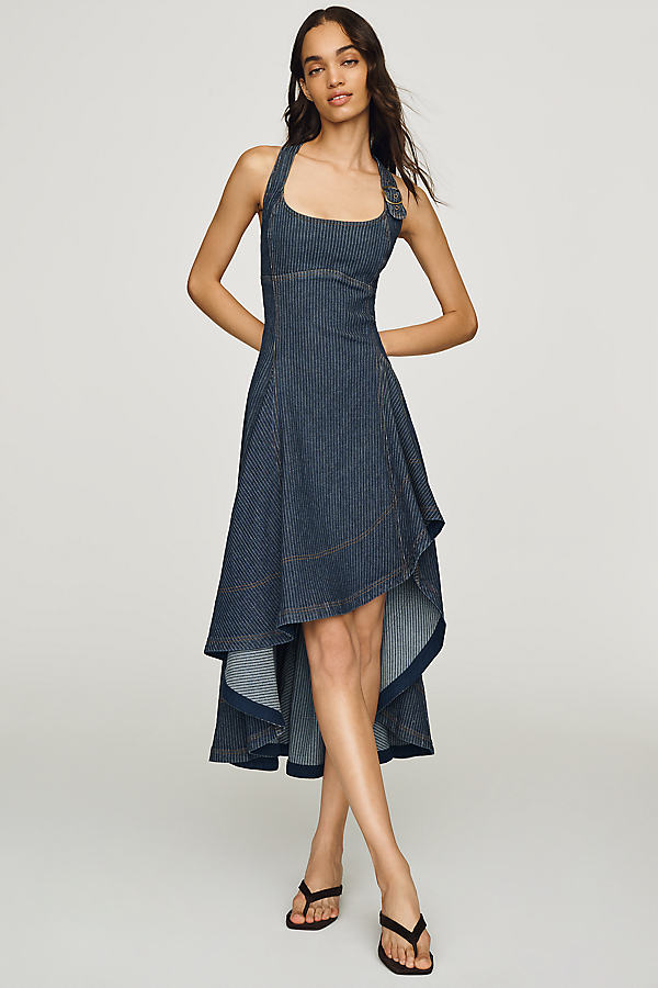 PILCRO Pilcro Denim High-Low Midi Dress with Criss-Cross Straps